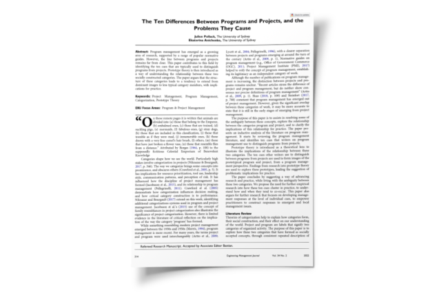 The Ten Differences Between Programs and Projects, and the Problems ...