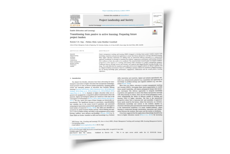Transitioning from passive to active learning: Preparing future project ...